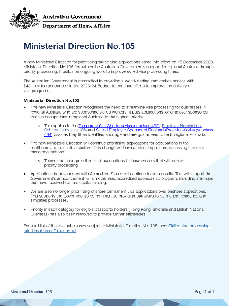 Ministerial Direction No.105 Factsheet | PDF