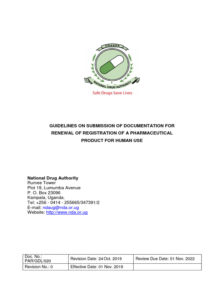 Guidelines For Renewal of Registration of A Pharmaceutical Product ...