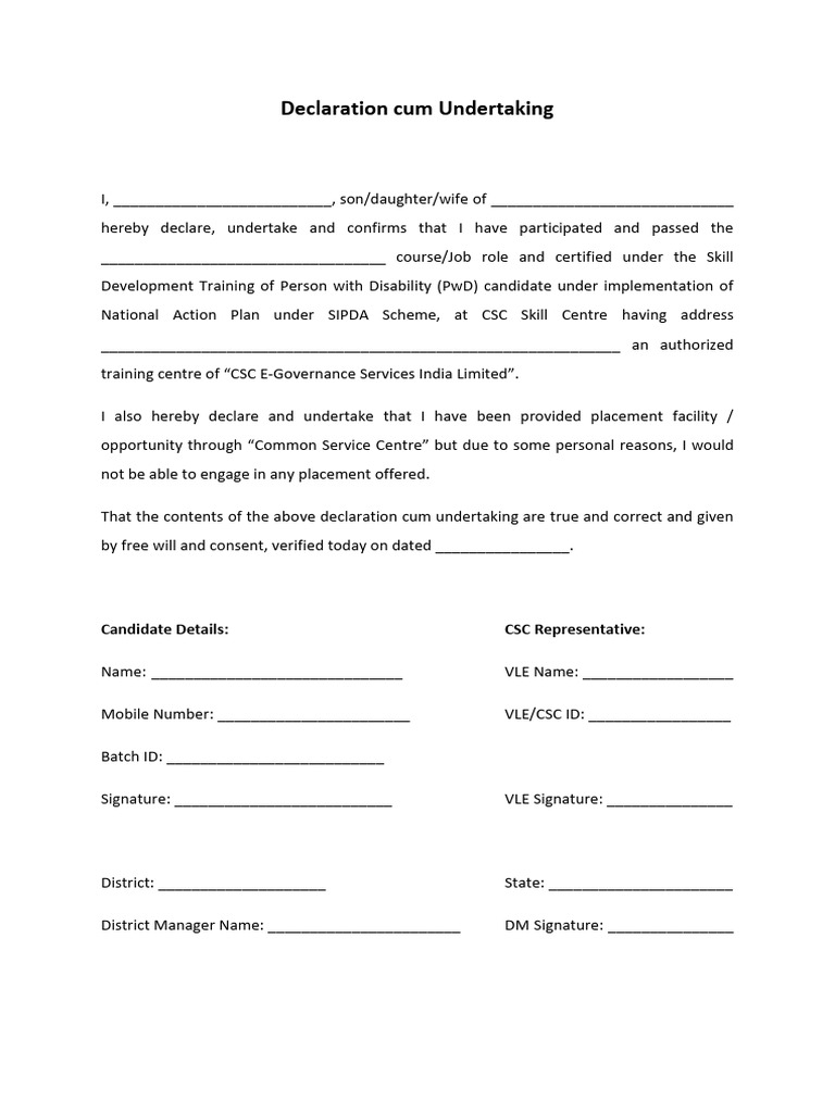 PWD Declaration Cum Undertaking | PDF | Career & Growth | Business