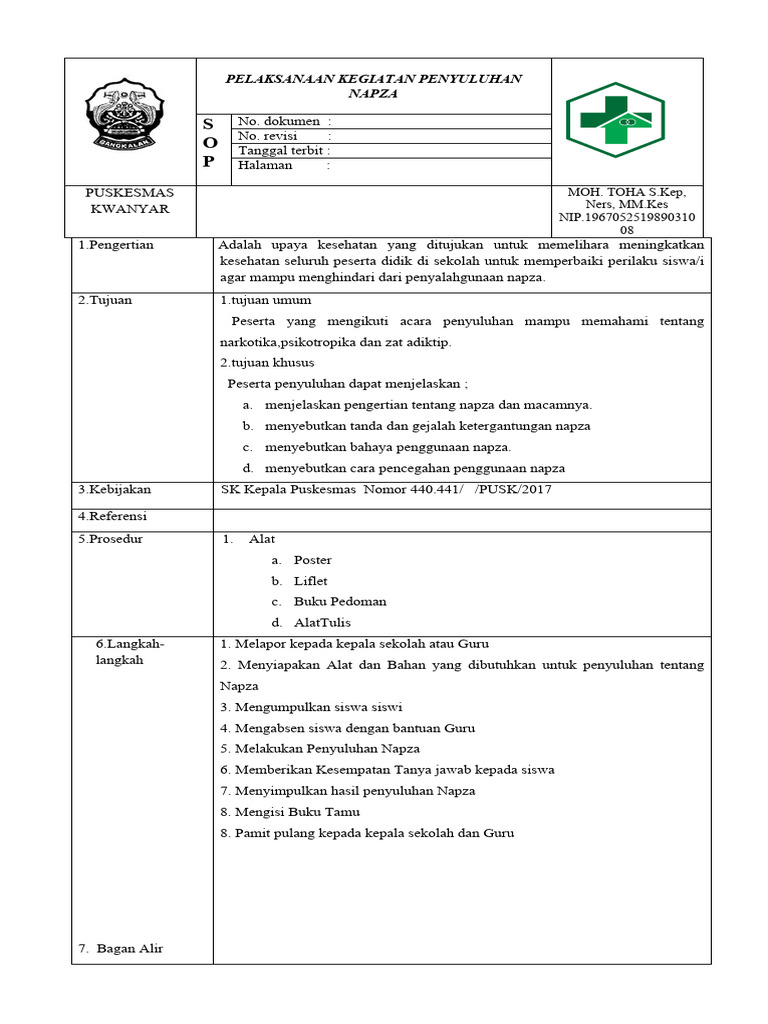 SOP Kegiatan Penyuluhan NAPZA | PDF