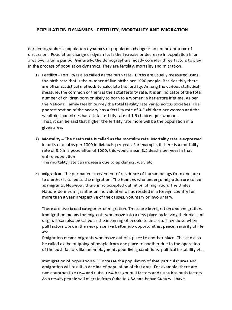Population Dynamics - Fertility, Mortality and Migration | PDF | Human ...