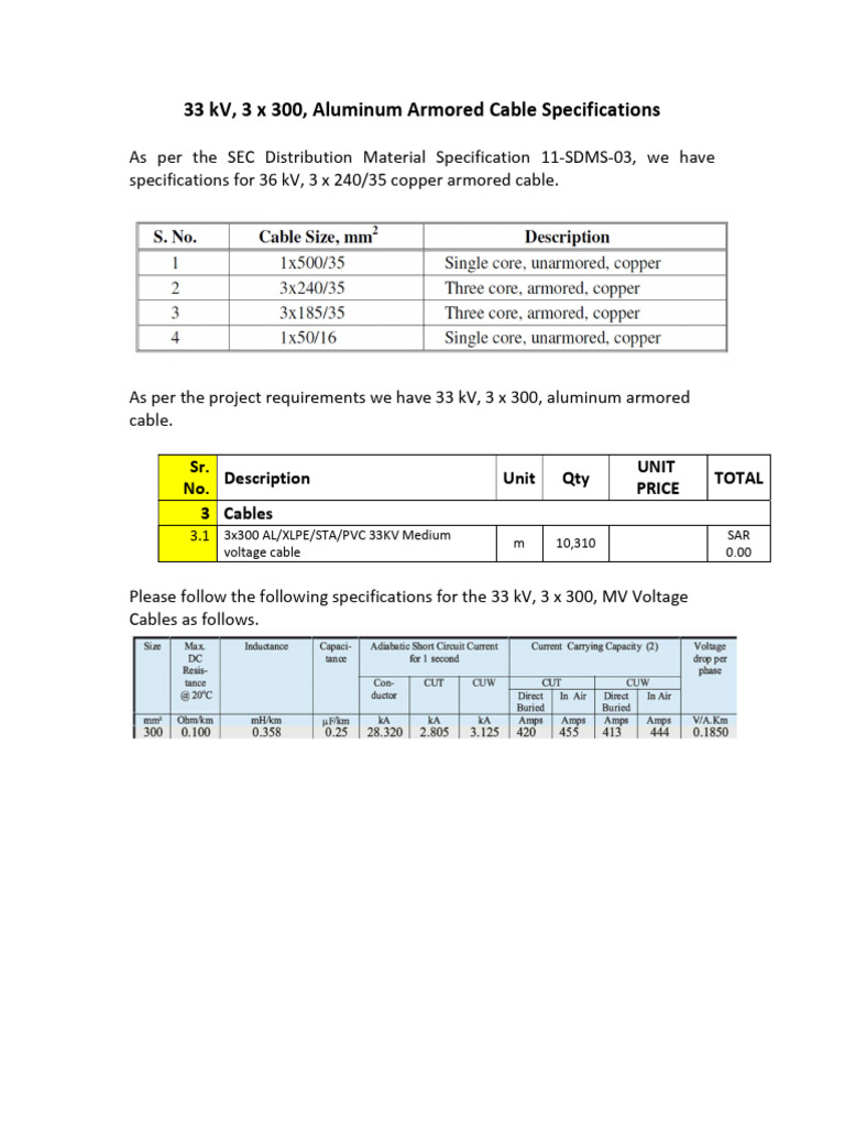 33 KV, 3 X 300, AL Cable Specifications | PDF | Science & Mathematics ...