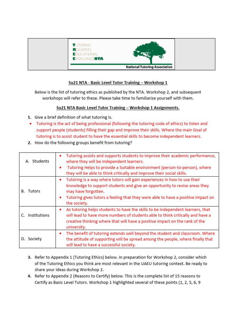 NTA Basic Level Tutor Training WS1 - Su21 | PDF | Learning | Goal