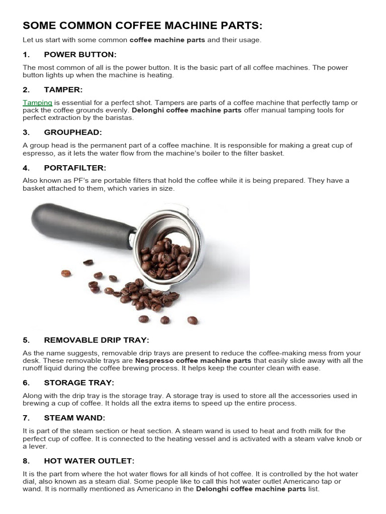 SOME COMMON COFFEE MACHINE PARTS | PDF | Food And Drink Preparation | Coffee