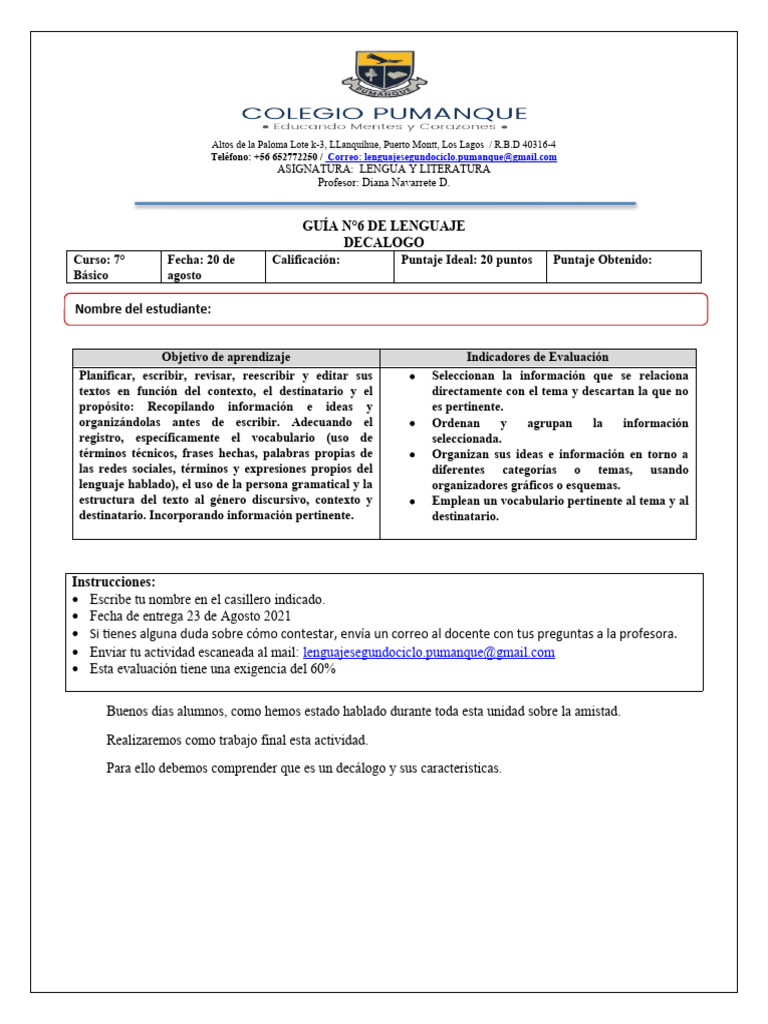 Guia n0 6 Decalogo Segundo Trimestre | PDF | Léxico | Comunicación humana