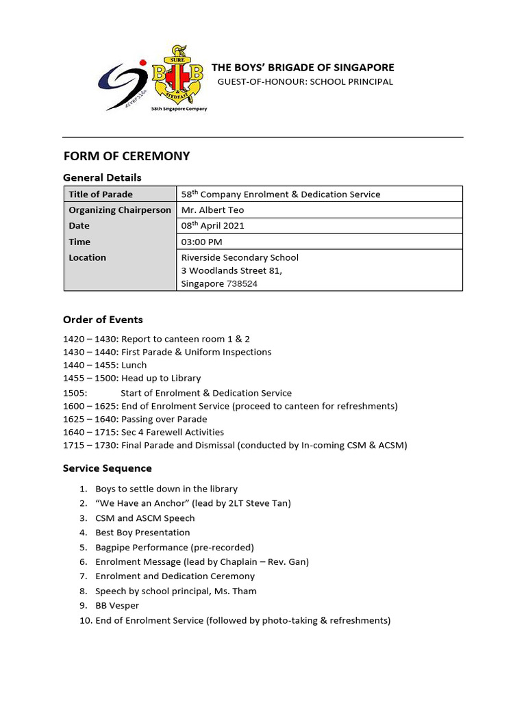 58th Boys' Brigade Enrolment Ceremony | PDF | Non Commissioned Officer