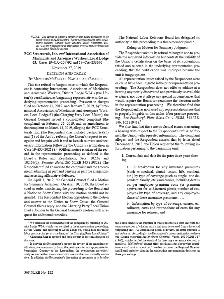 Board Decision-PCC Structurals Inc | PDF | Collective Bargaining ...