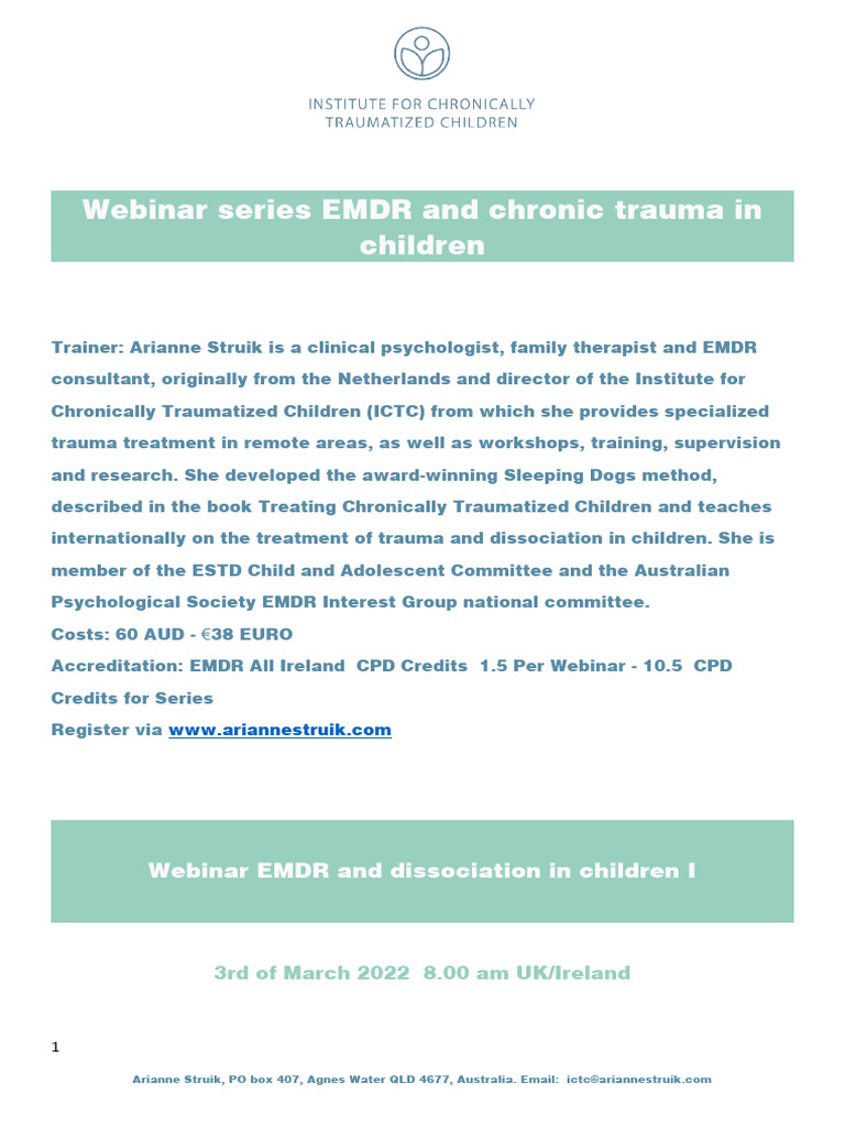 Flyer Total Webinar Series EMDR With Children With Chronic Trauma 2022 ...