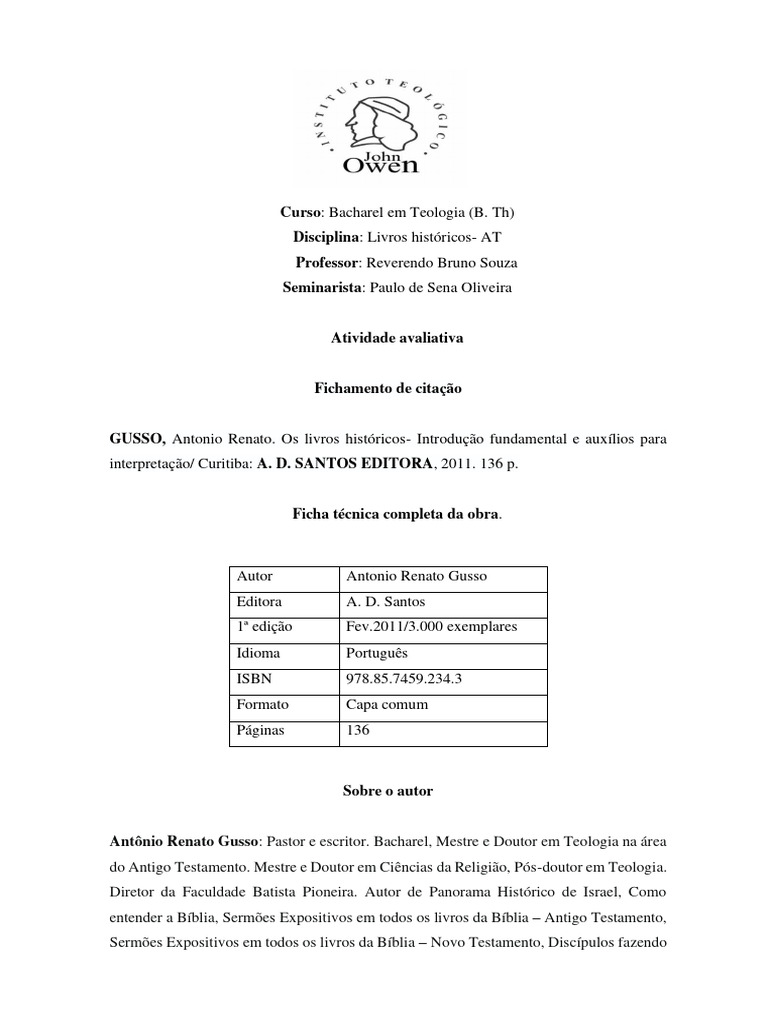 Fichamento de Citação - Livros Históricos. Paulo | PDF | Livro dos ... Fichamento de Citação - Livros Históricos. Paulo | PDF | Livro dos ...