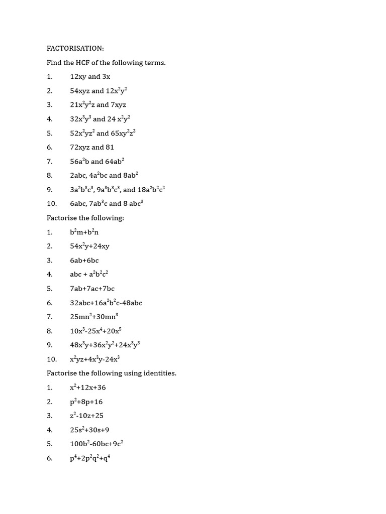 FACTORISATION | PDF | Factorization | Algebra