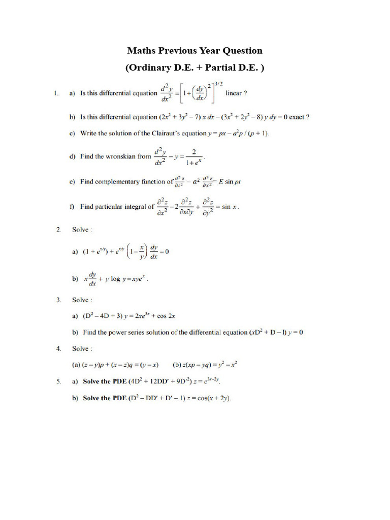 Maths PYQ (ODE + PDE) | PDF | Teaching Methods & Materials