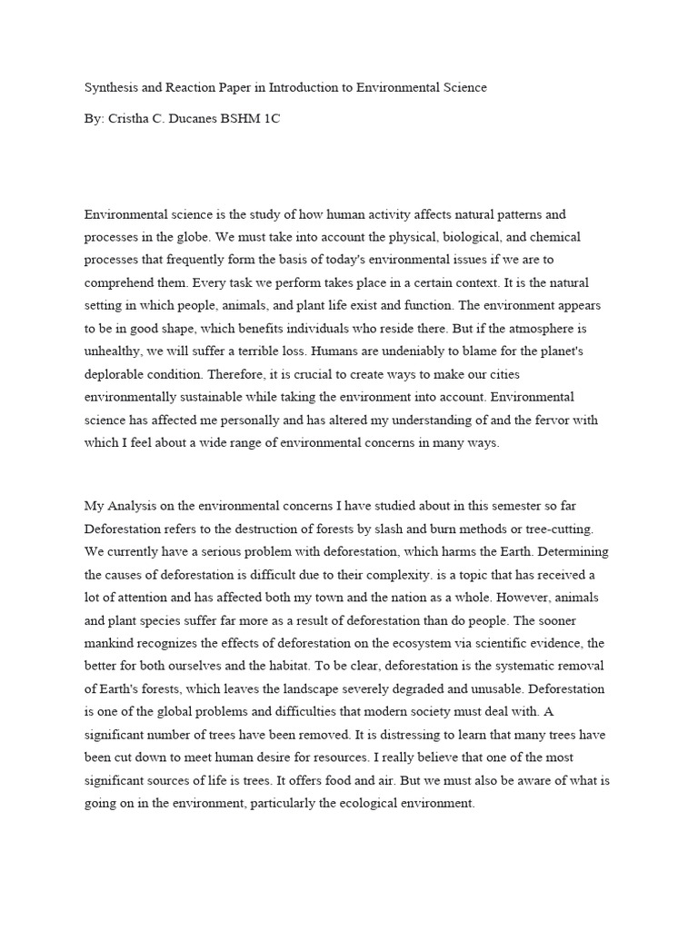 GEE108-Cristha Ducanes BSHM 1C | PDF | Deforestation | Natural Environment