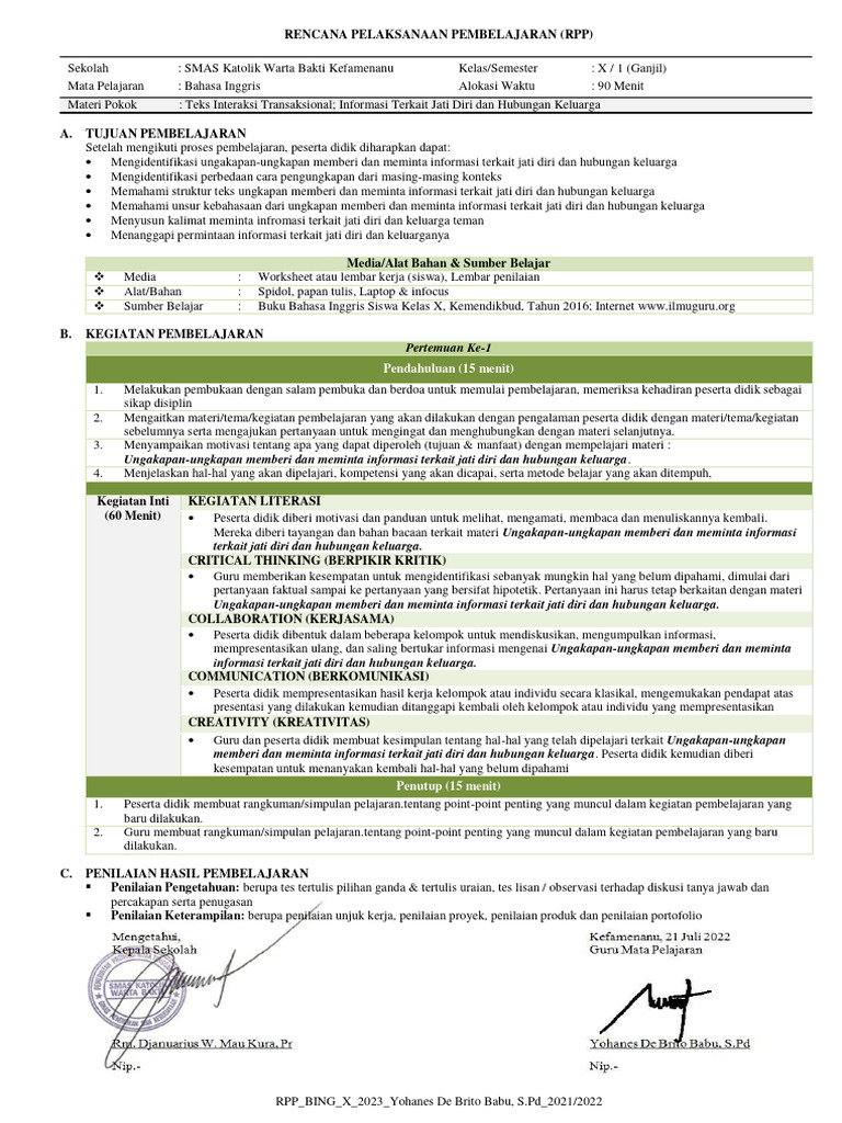 RPP Bing K13 2022-2023 | PDF | Karier & Perkembangan