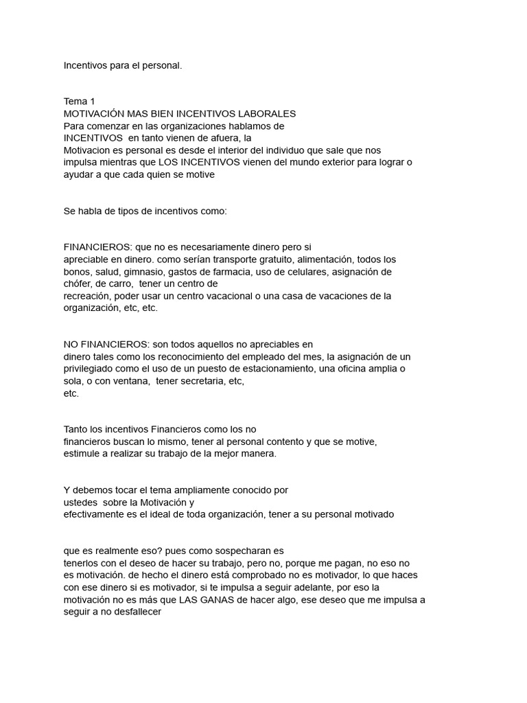 Incentivos para El Personal | PDF | Motivación | Motivacional