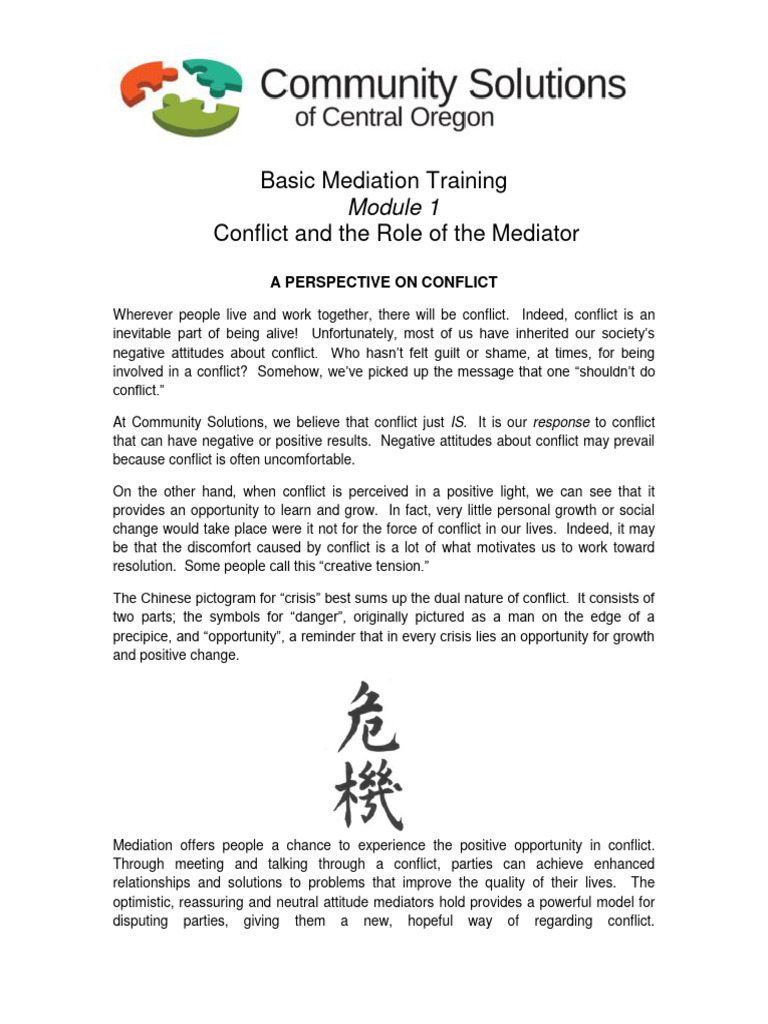 Basic Mediatio Training Cs Central Oregon | PDF | Mediation | Negotiation