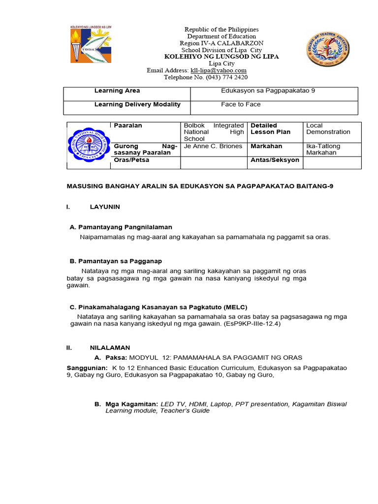 Modyul 12 Pamamahala Sa Paggamit Ng Oras Pdf