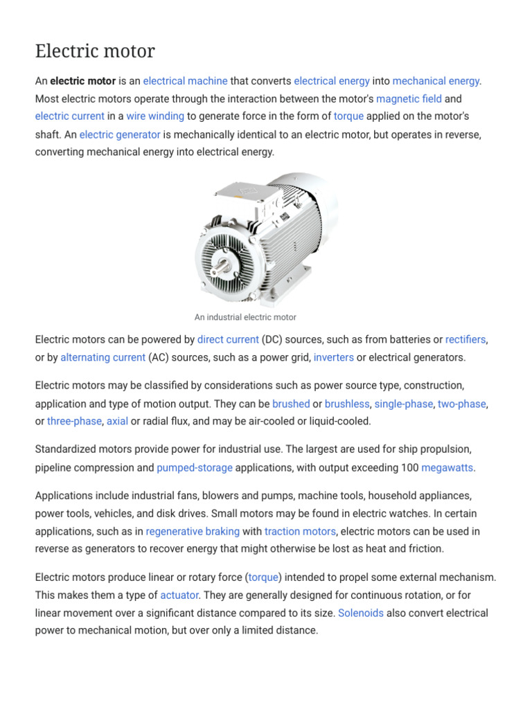 Electric Motor - Wikipedia | PDF | Electric Motor | Electrical Equipment