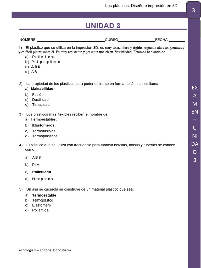 UD3 - Examen - Solucion - TECNOLOGIA II | PDF | El plastico | Materiales