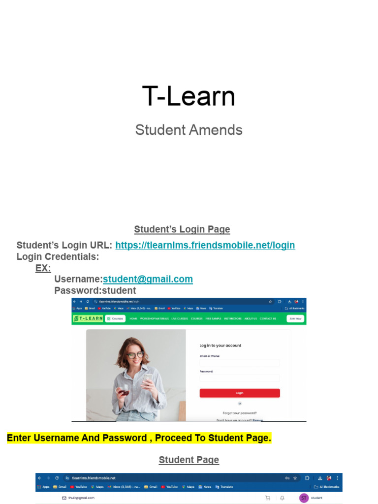 T-Learn Student Login and Dashboard Guide | PDF