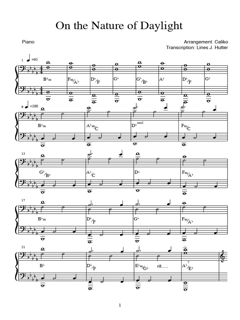 On The Nature of Daylight Piano Sheet | PDF