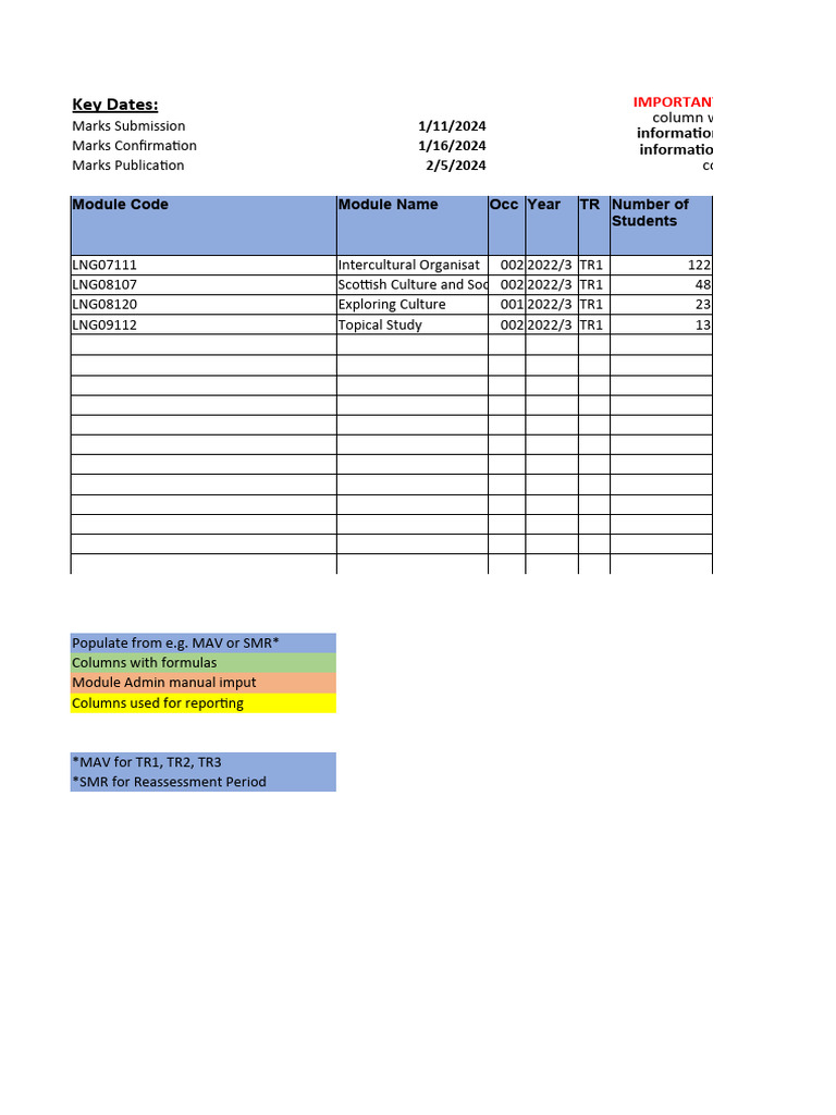 Module Mark Record TemplateV2 | PDF