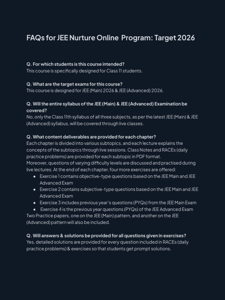 Class 11th JEE FAQs Updated Uq4cfu | PDF | Mentorship | Learning