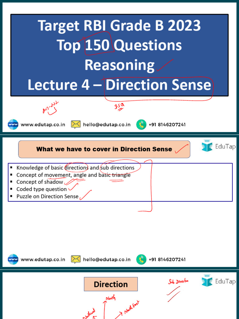 RBI Grade B 2023 Direction Sense Questions | PDF | Elementary Geometry ...