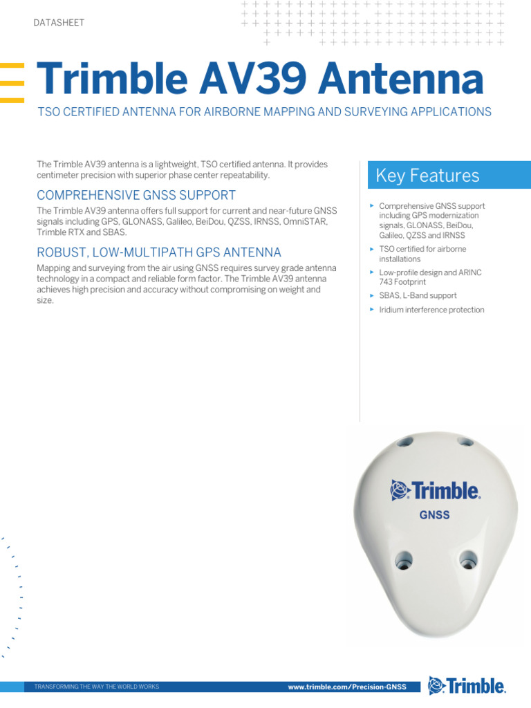 trimble-av39-datasheet | PDF | Global Positioning System | Antenna (Radio)