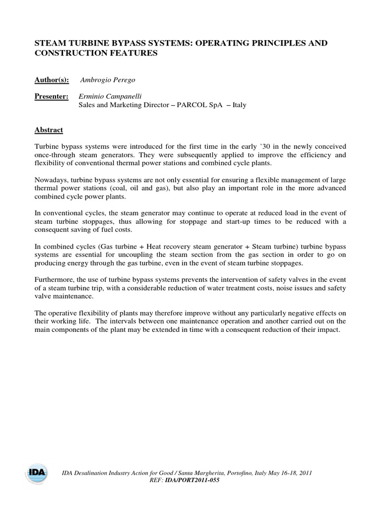 Steam Turbine Bypass Systems: Operating Principles and Construction ...