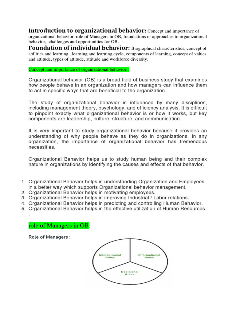 Unit 1 | PDF | Organizational Behavior | Attitude (Psychology)