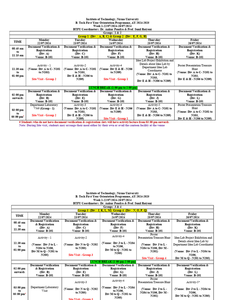 Dhruv - Nirma - WEEK 1 - SCHEDULE - Dr. Ankur Pandya 19.07.24 | PDF