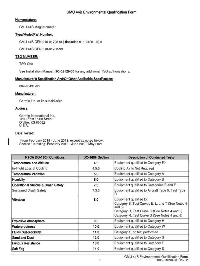 Environmental Qualification Form (EQF), GMU 44B | PDF | Electrostatic ...