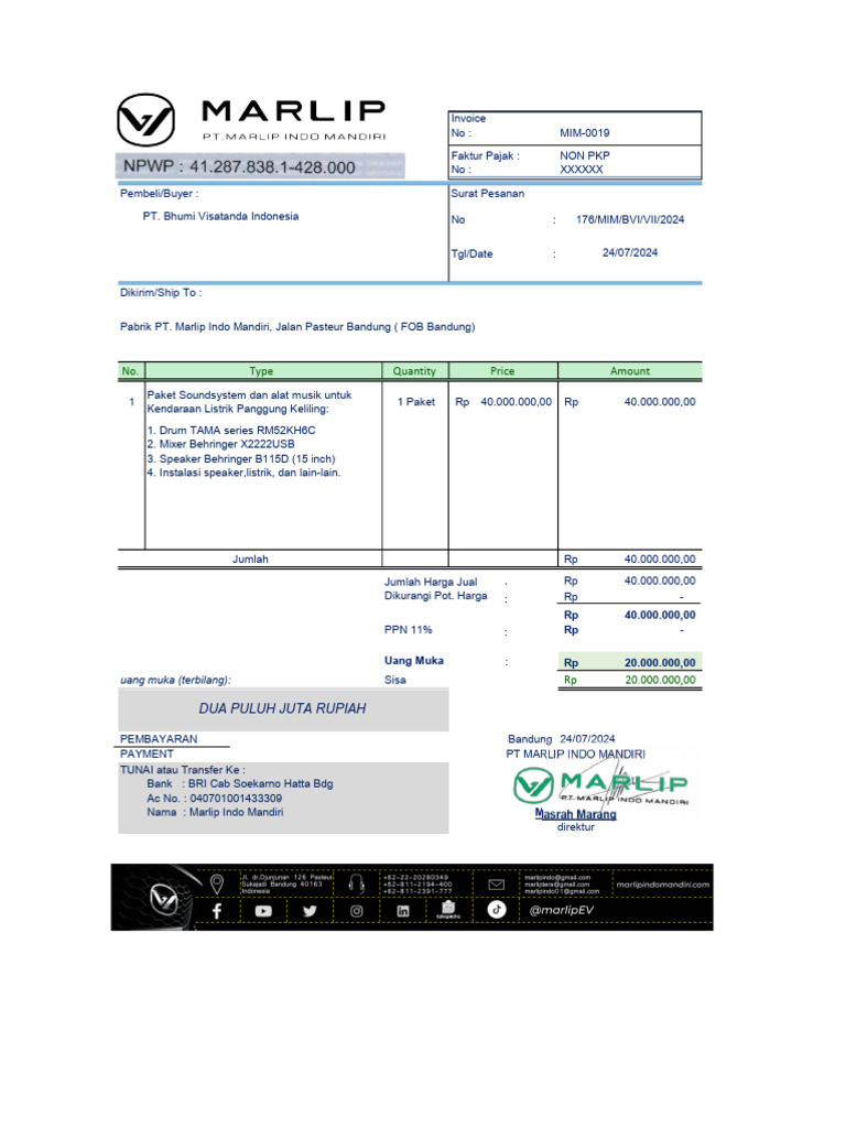 Invoice DP Pengadaan Sound System & Alat Musik | PDF