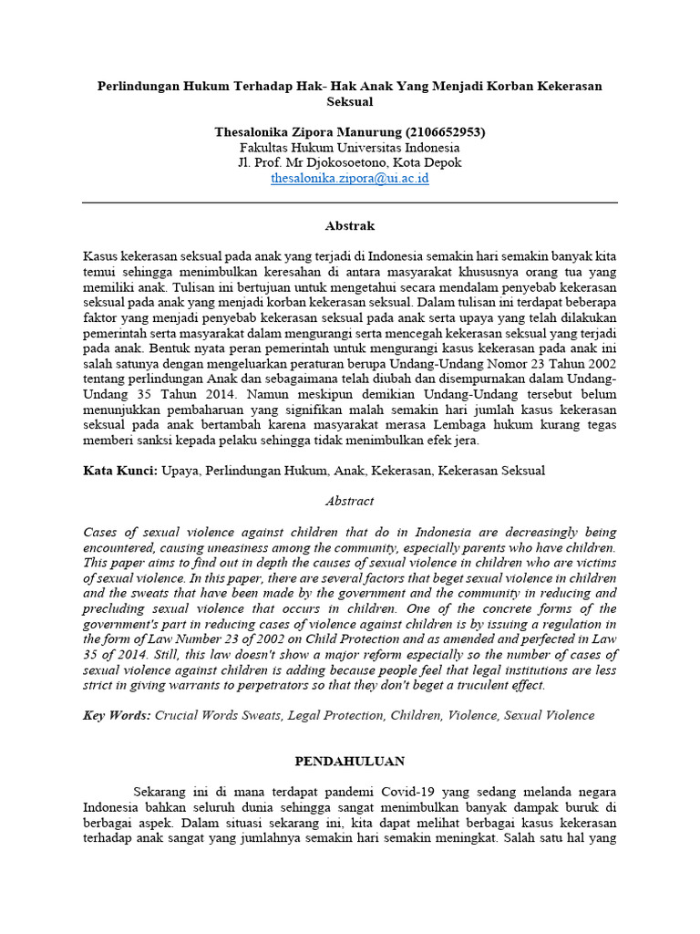 Perlindungan Hukum Terhadap Hak - Hak Anak Yang Menjadi Korban Kekerasan Seksual | PDF