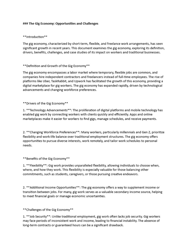 The Gig Economy - Opportunities and Challenges | PDF | Employment ...