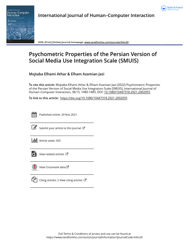 Psychometric Properties of the Persian Version of Social Media Use ...