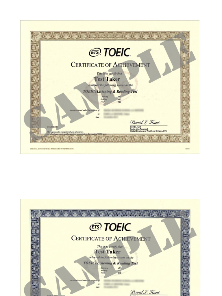 TOEIC Sample Сertficates | PDF