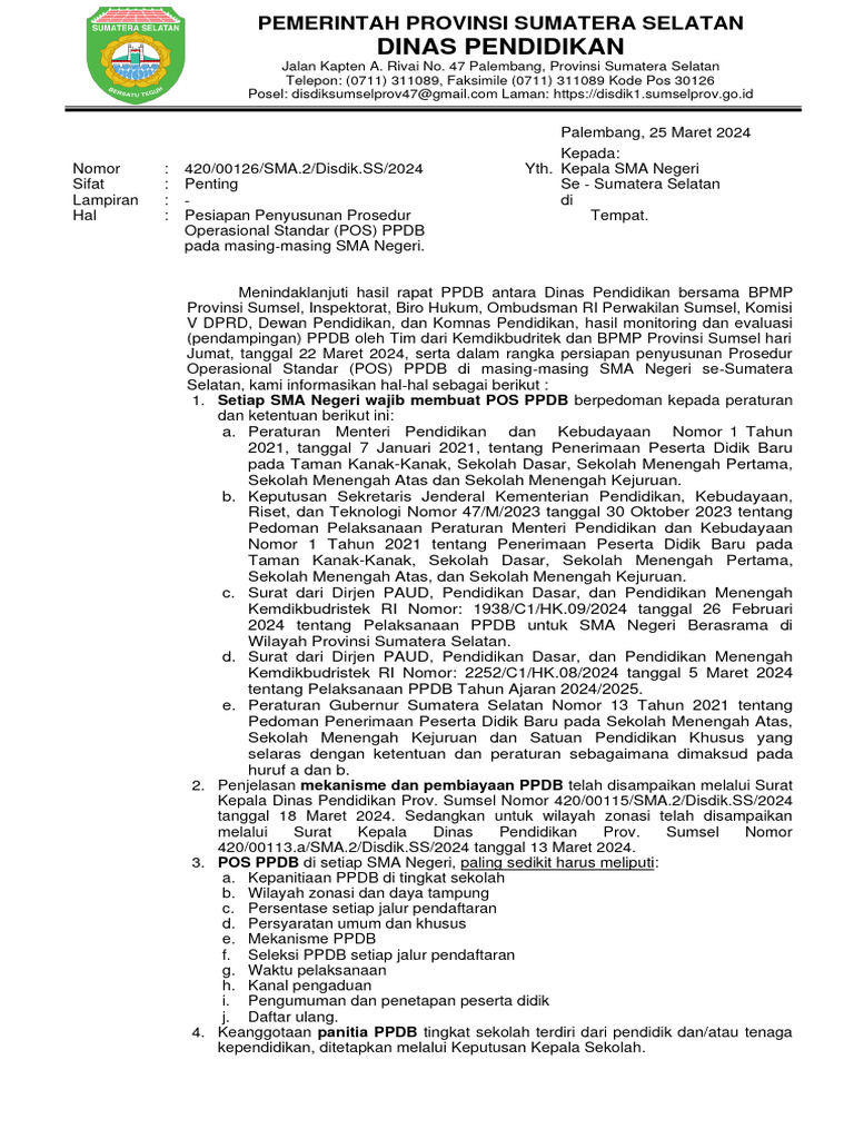 Surat Persiapan POS PPDB SMA Negeri 2503 1421 | PDF