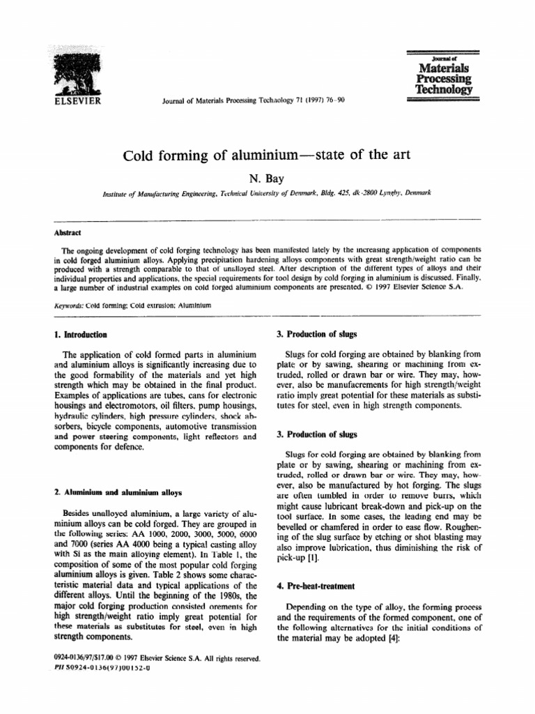 Cold Forming of Aluminum Alloys | PDF | Heat Treating | Extrusion