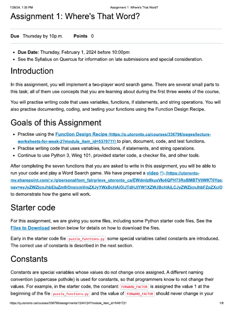 CSC108 - Assignment 1 | PDF