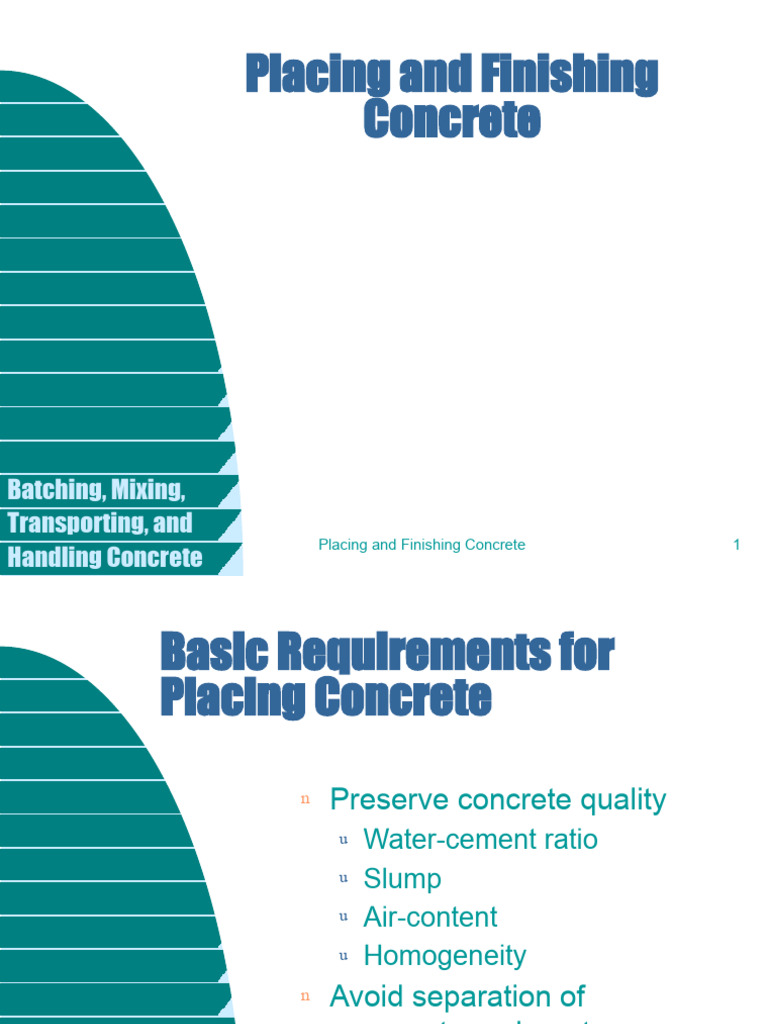 CE 308 Lec 8 Placing and Finishing Concrete | PDF | Concrete | Masonry