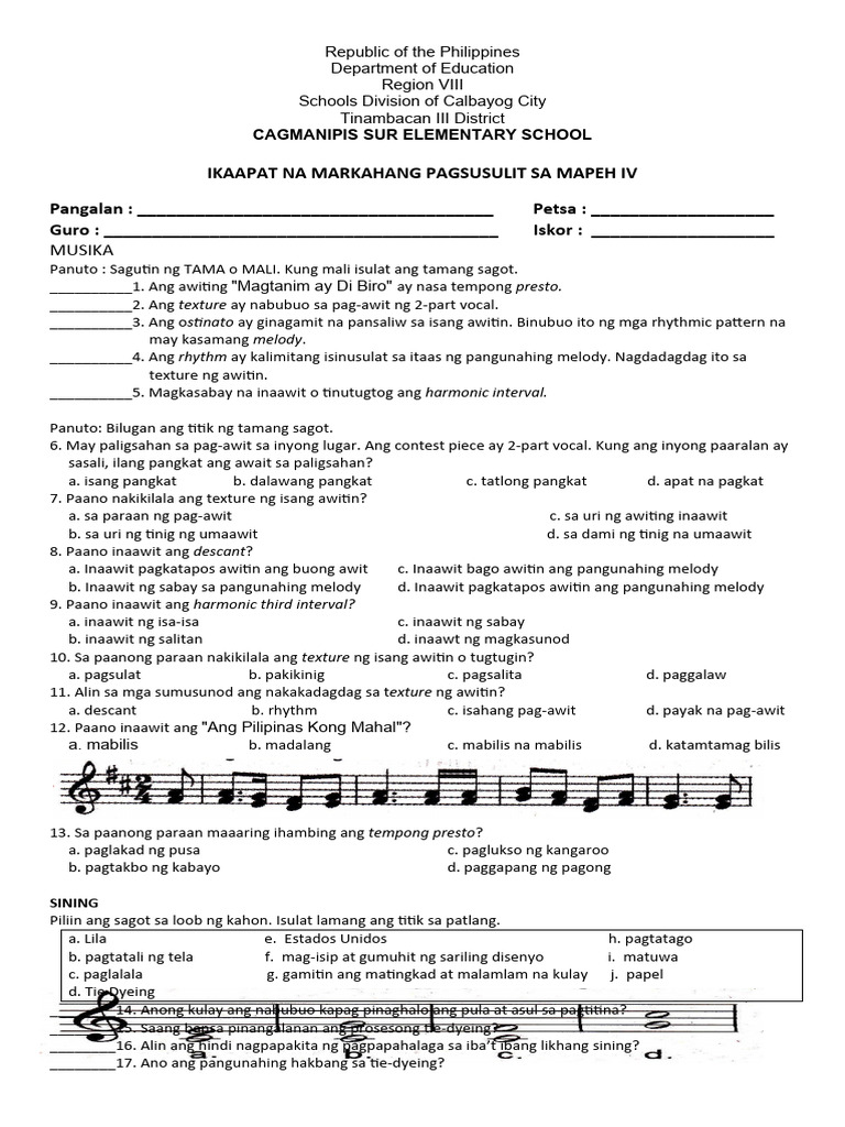 PT - Mapeh 4 - Q4 V2 | PDF