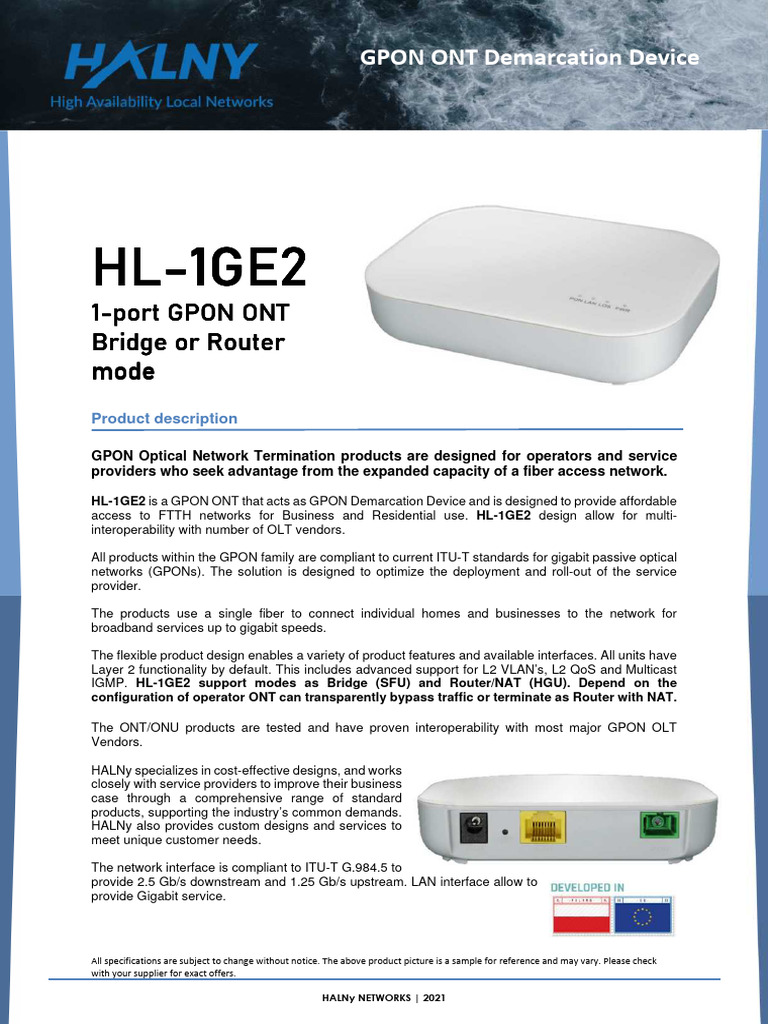 GPON ONT Demarcation Device Overview | PDF | Internet | Data Transmission