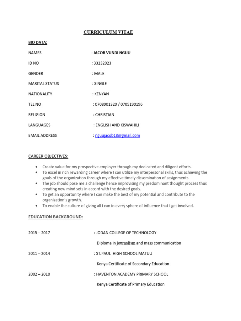 Cv. Mark Mugo | PDF | Kenya | Résumé