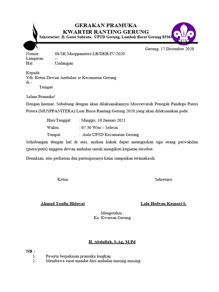 Surat Undangan MUSPANITERA 2021 | PDF