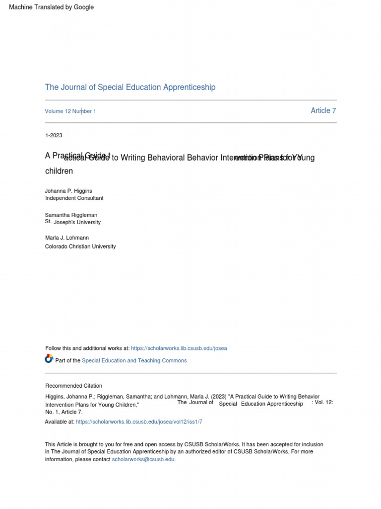 A Practical Guide To Writing Behavior Intervention Plans For Youn | PDF ...