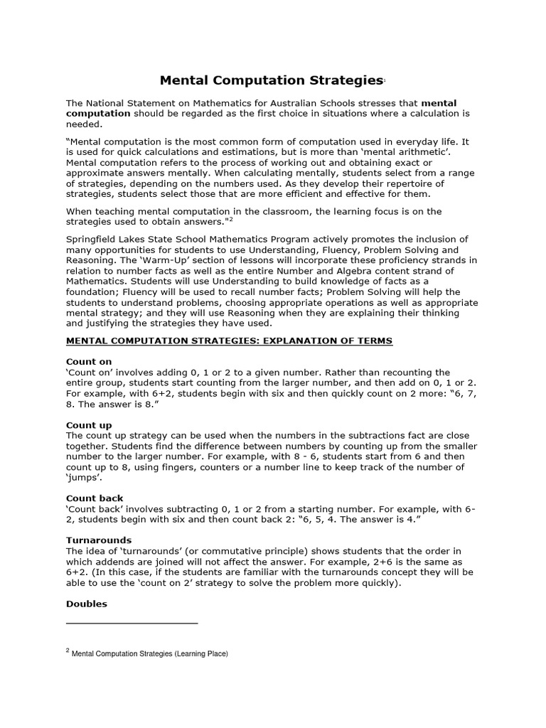 Mental Computation Strategies | PDF | Numbers | Mathematics