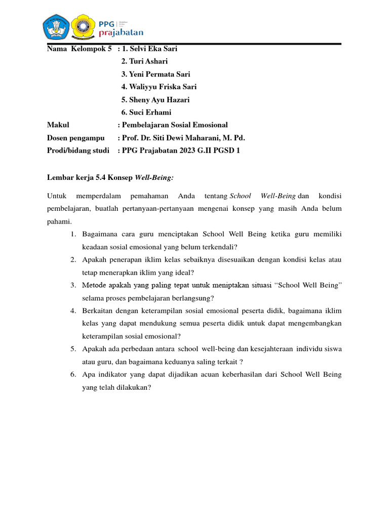Topik 5 Elaborasi Pemahaman LK 5.4 (PSE) Kel.5 | PDF