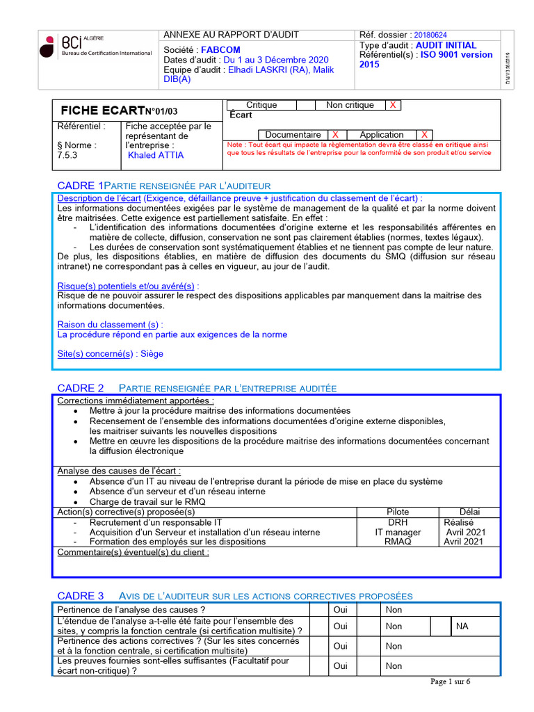Audit ISO 9001 : Écarts et Corrections | PDF | Audit | Business