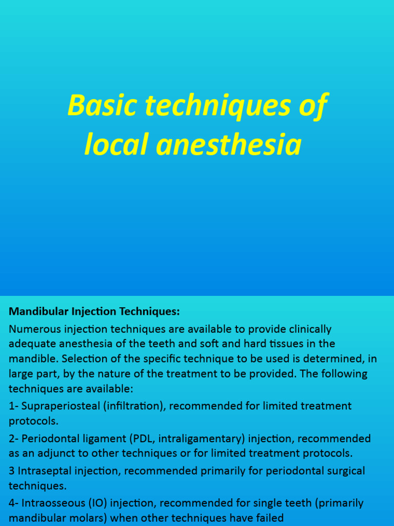 Basic Techniques of Local Anesthesia2 | PDF | Anatomy | Tooth